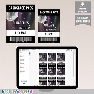 Pop Star Party VIP Pass Template. Printable Backstage Pass. Pop Star Birthday Party Favors ...