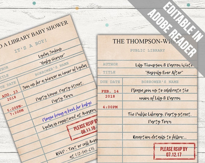 Library Book Wedding Invitation Set Black Literary Love Story Bookmark ...