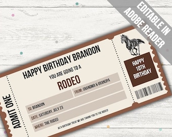 Printable RODEO Surprise Reveal Ticket, Gift Voucher, Editable Event ...