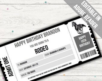 Printable RODEO Surprise Reveal Ticket, Gift Voucher, Editable Event ...