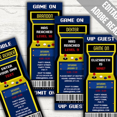 Arcade Party Invitation Printable. Editable PDF. Instant - Etsy