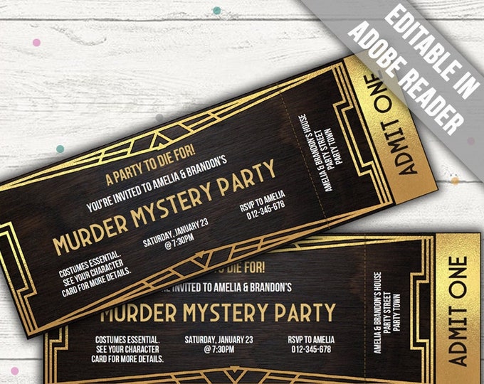 MURDER MYSTERY Ticket Invitation-diy Printable Invite Front & Back-you ...