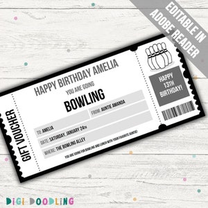Bowling Gift Voucher. Bowling Ticket Template. Birthday Bowling Gift ...