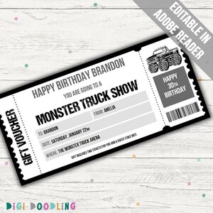 Monster Truck Ticket Template. Monster Truck Gift Voucher. Monster ...