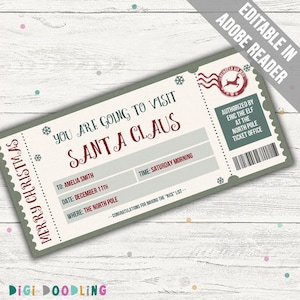 Santa Ticket Printable. Santa's Grotto Ticket Template. Surprise Santa Visit Ticket. Editable in ...