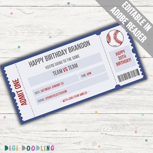 Surprise Baseball Ticket. BLUE. Editable Surprise Baseball Game Ticket ...