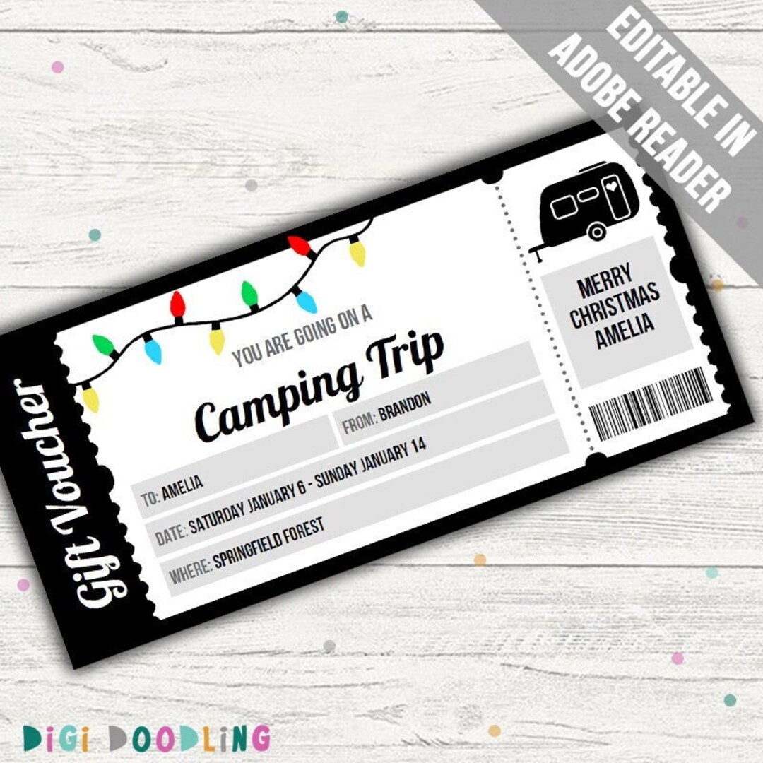 Christmas Camping Trip Reveal Voucher Template (editable PDF) - Etsy