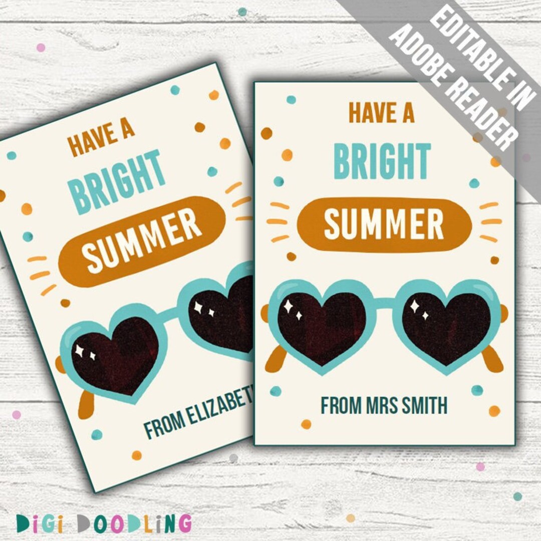 Printable Sunglasses Class Gift Student. End of Year Gift From Teacher ...