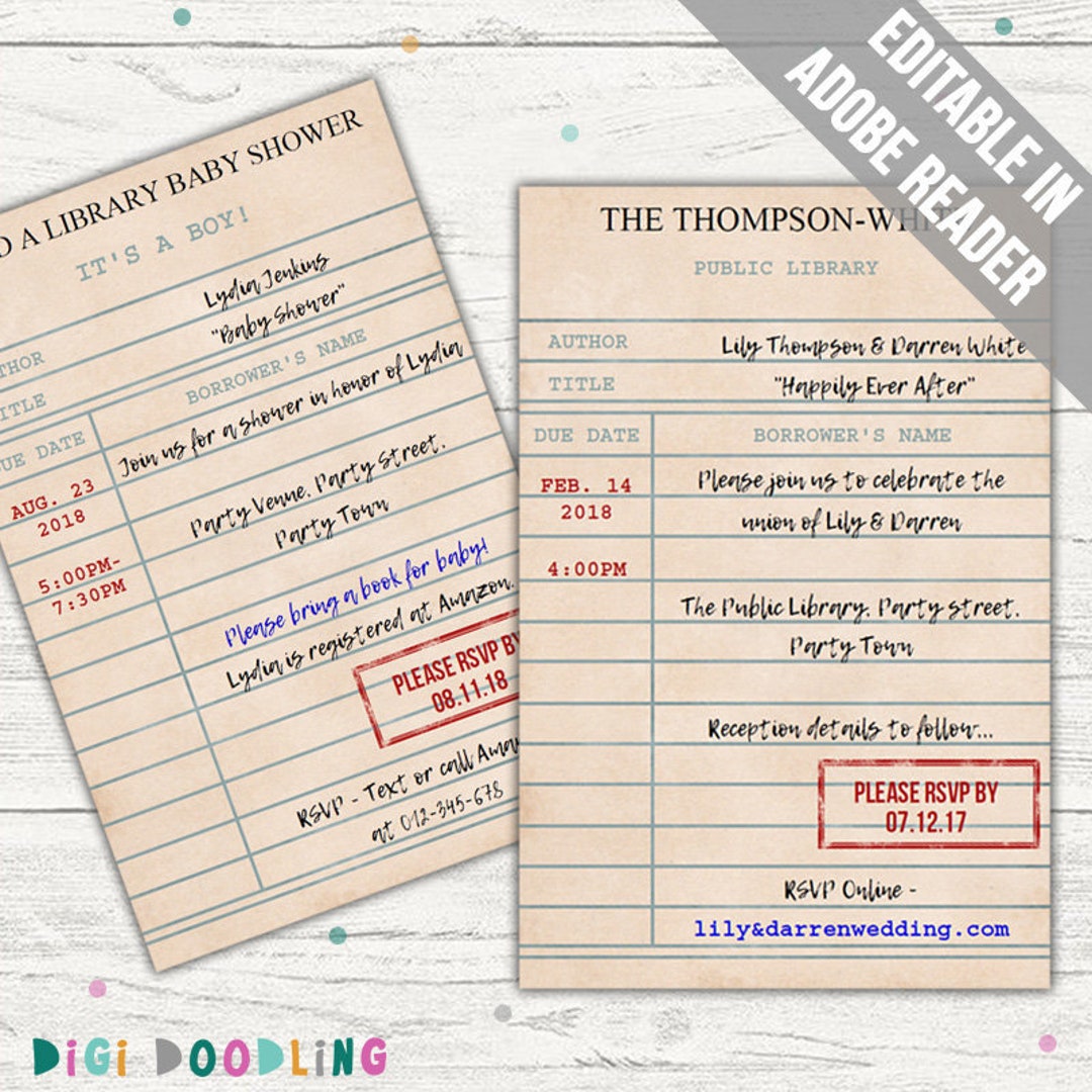 Library Card Birthday Invitation