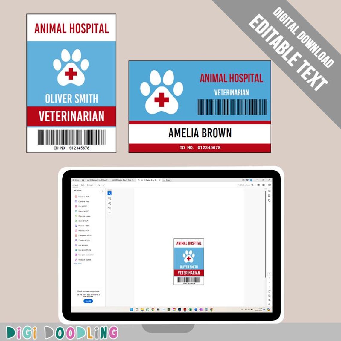Printable Veterinarian ID Badge Template (blue): Pretend Play Costume ...