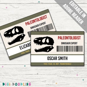 Paleontologist Costume ID Badge Template. Dinosaur Party Favors ...
