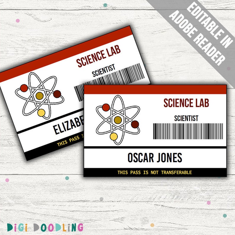 Printable Scientist ID Badge Template: Science Party Favors (editable ...