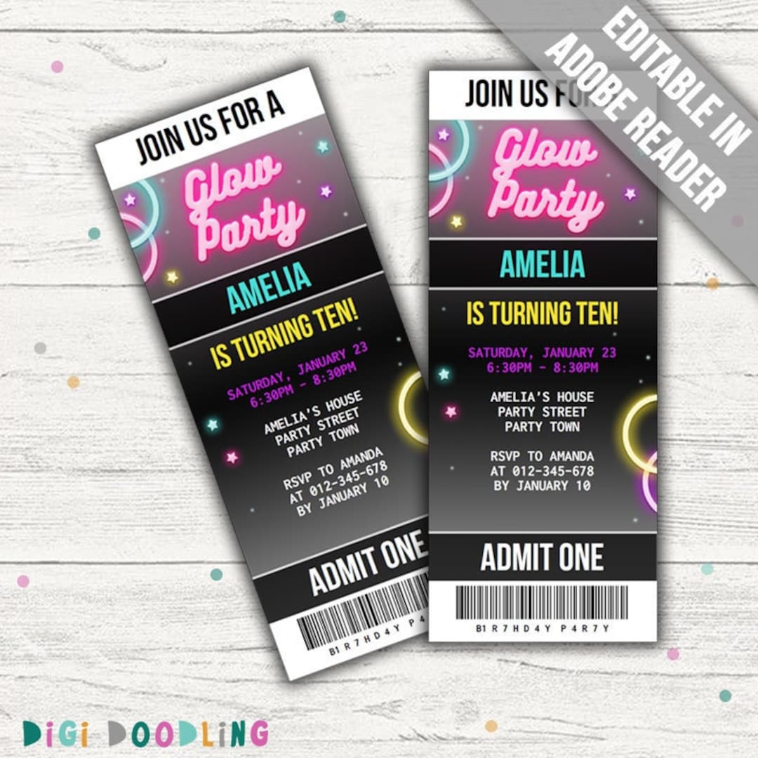 Glow Party Ticket Invitation Template. Glow Party Invitation. Glow ...