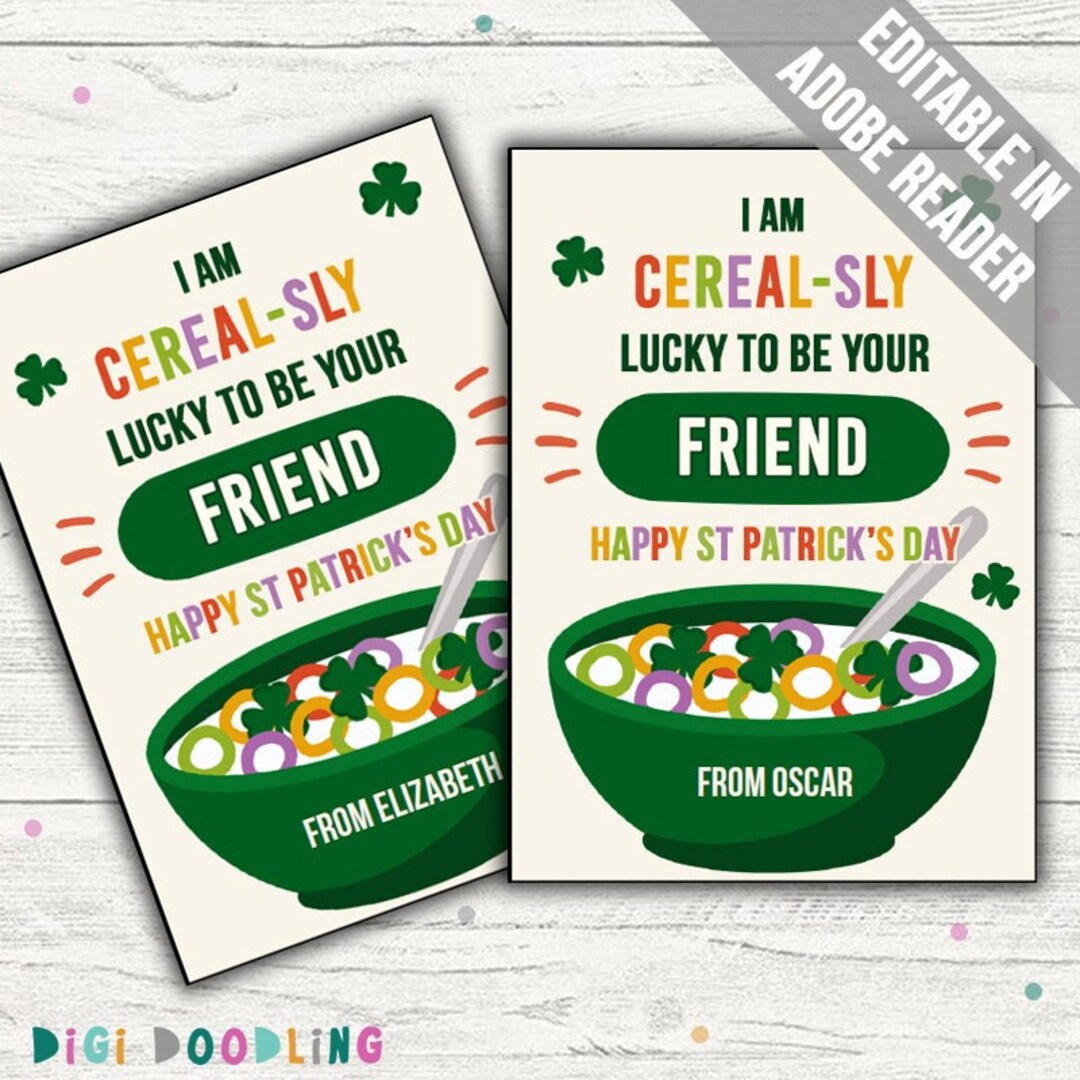 St Patricks Day Class Gift Tag Cereal. St Patricks Day Cereal Tag ...