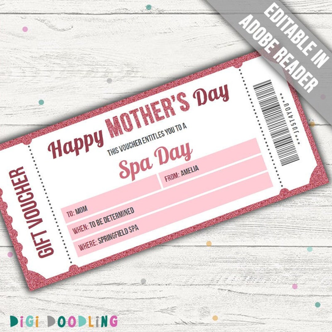 Printable Mother's Day Spa Day Voucher Template (editable PDF) - Etsy