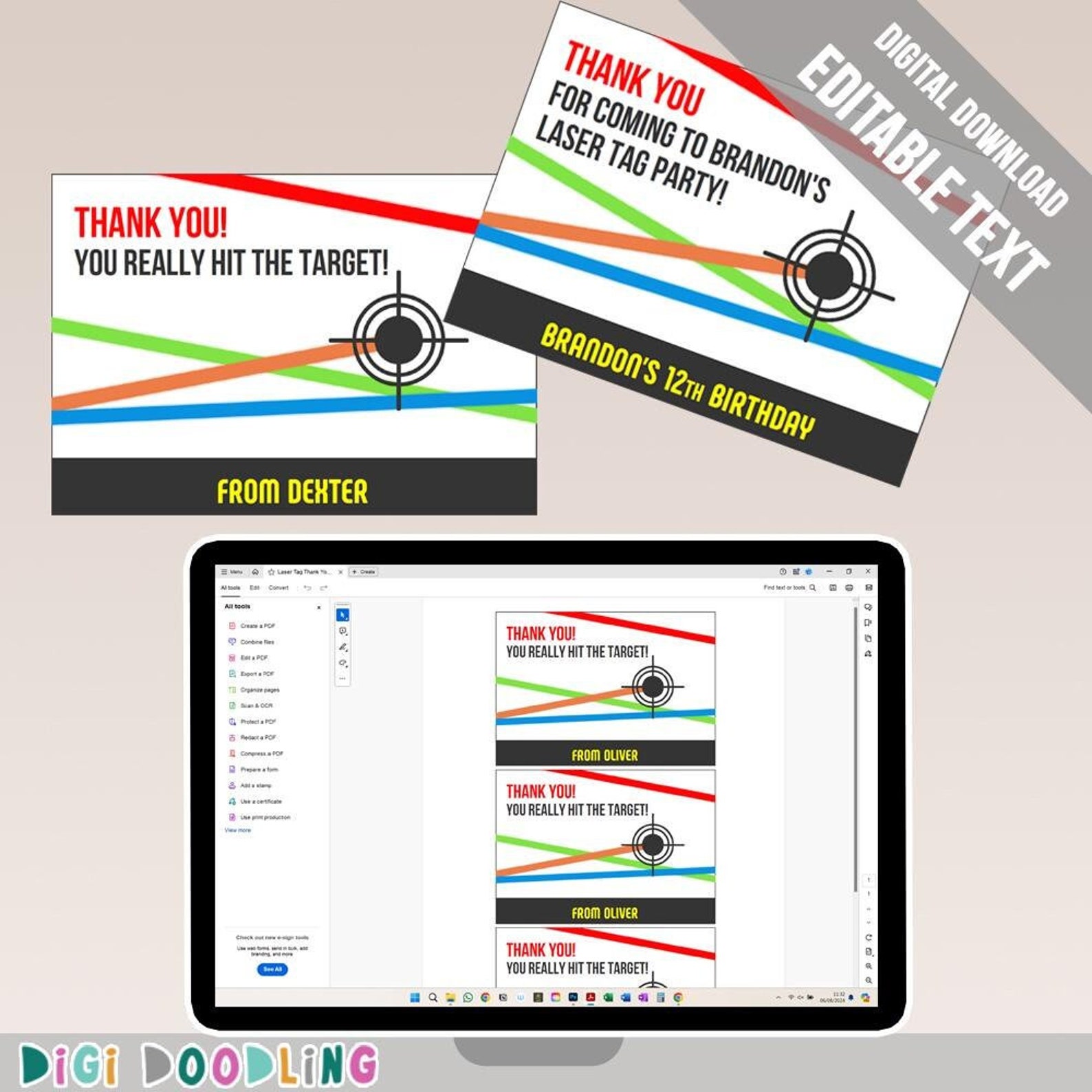 Printable Laser Tag Thank You Card. Laser Tag Thank You Tag Template ...