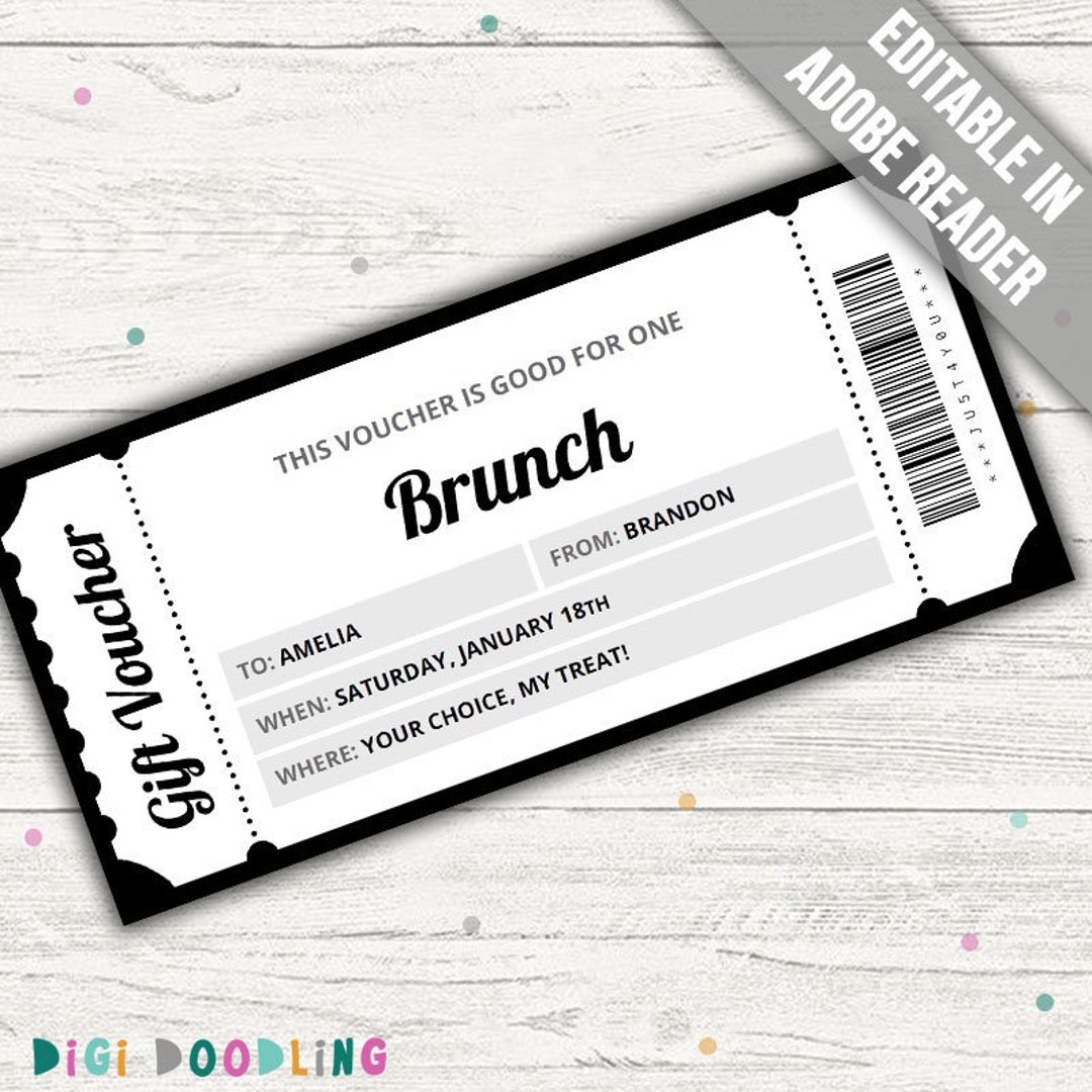 Editable Brunch Ticket Template: Printable Date Coupon (PDF) - Etsy