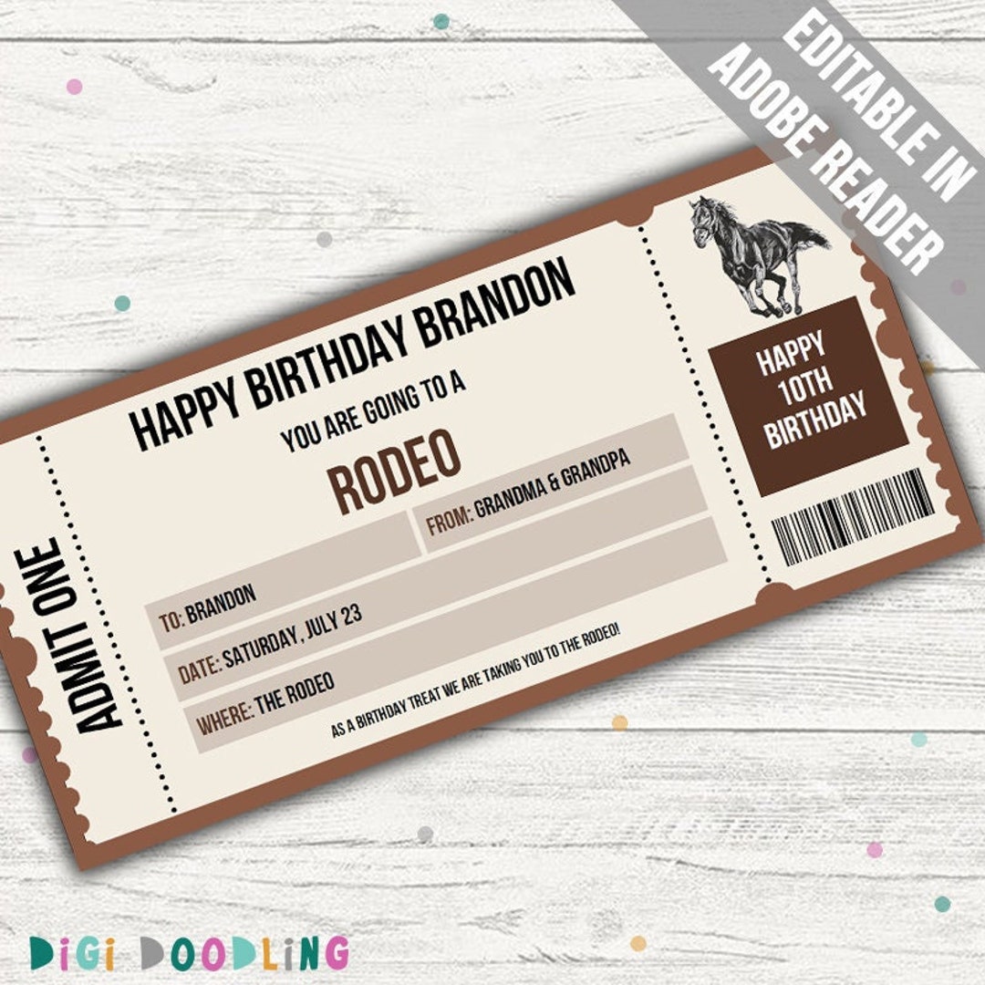 Rodeo Ticket Template. Rodeo Surprise Reveal Gift Voucher. State Fair ...