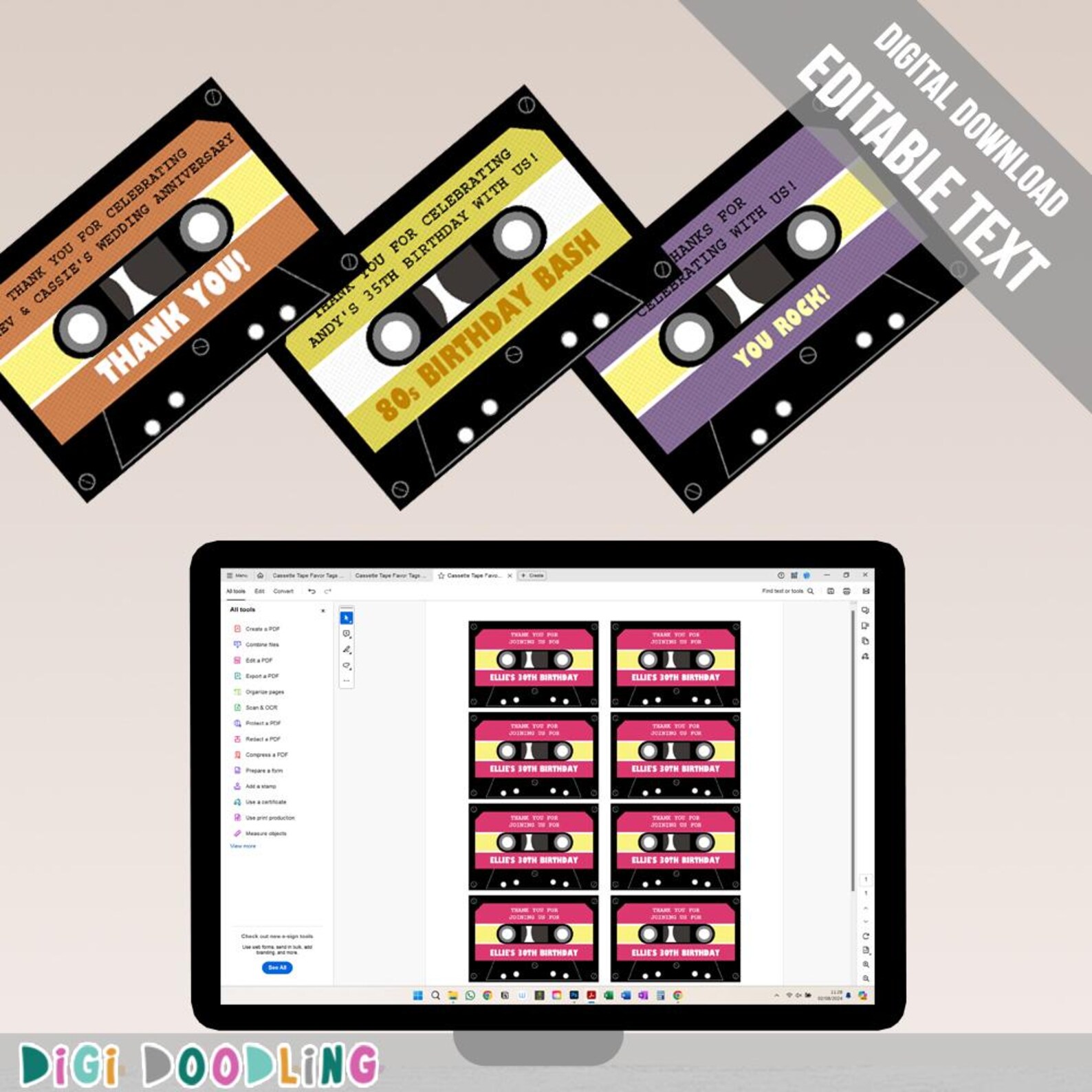 Printable Cassette Tape Favor Tags: 80s Party Thank You Stickers ...