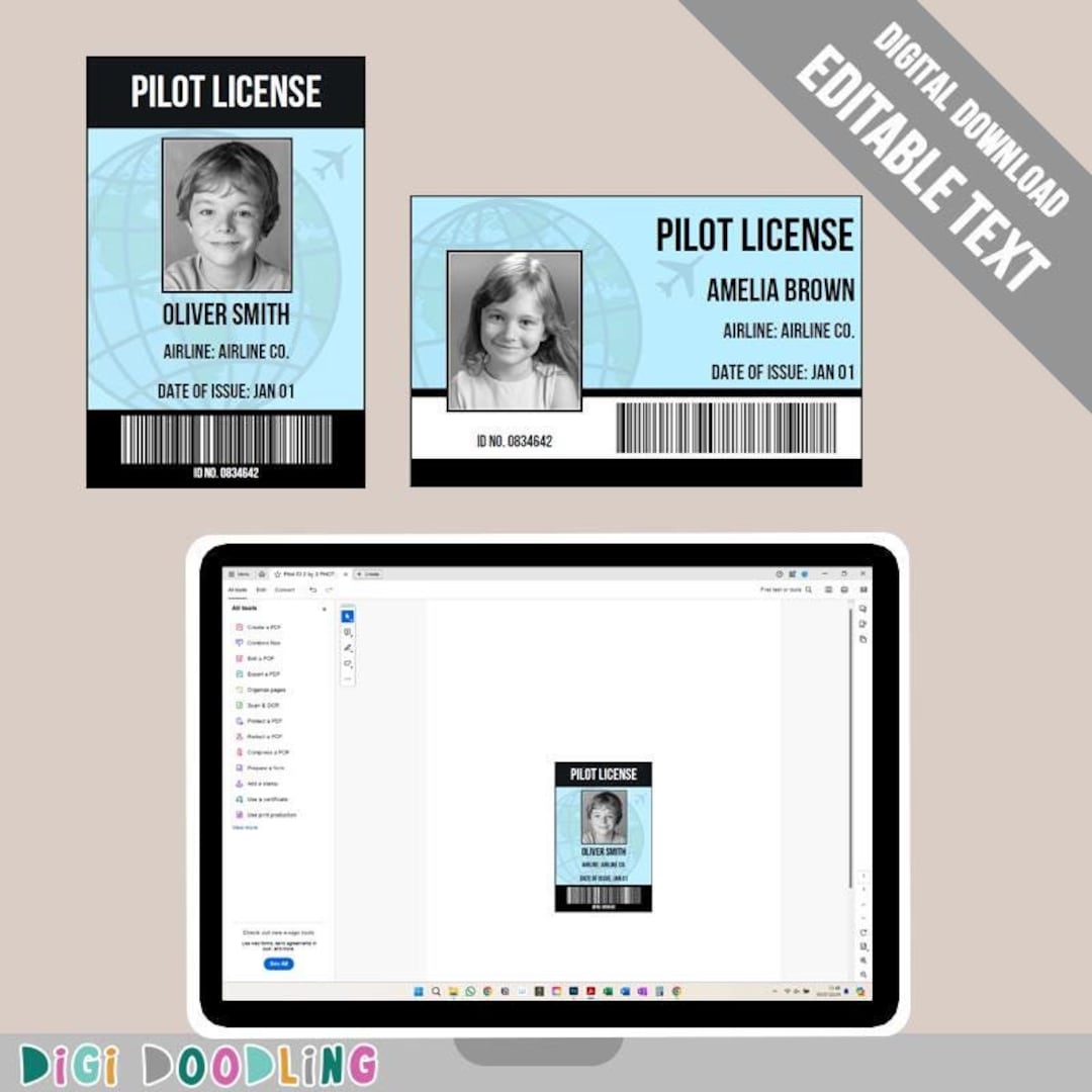 Printable Pilot License Template: ID Badge for DIY Costume or Career ...