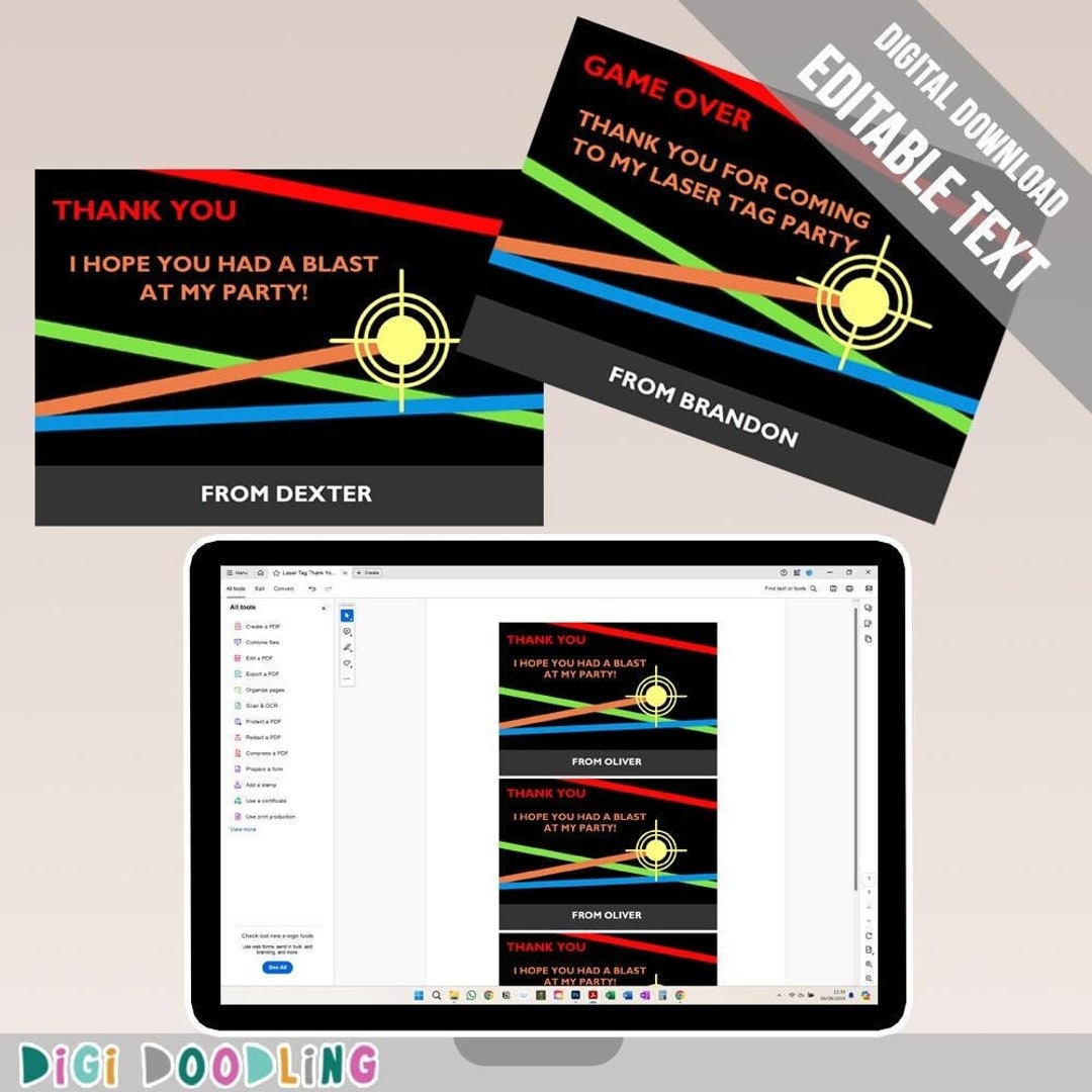 Printable Laser Tag Thank You Card. Laser Tag Thank You Tag Template ...