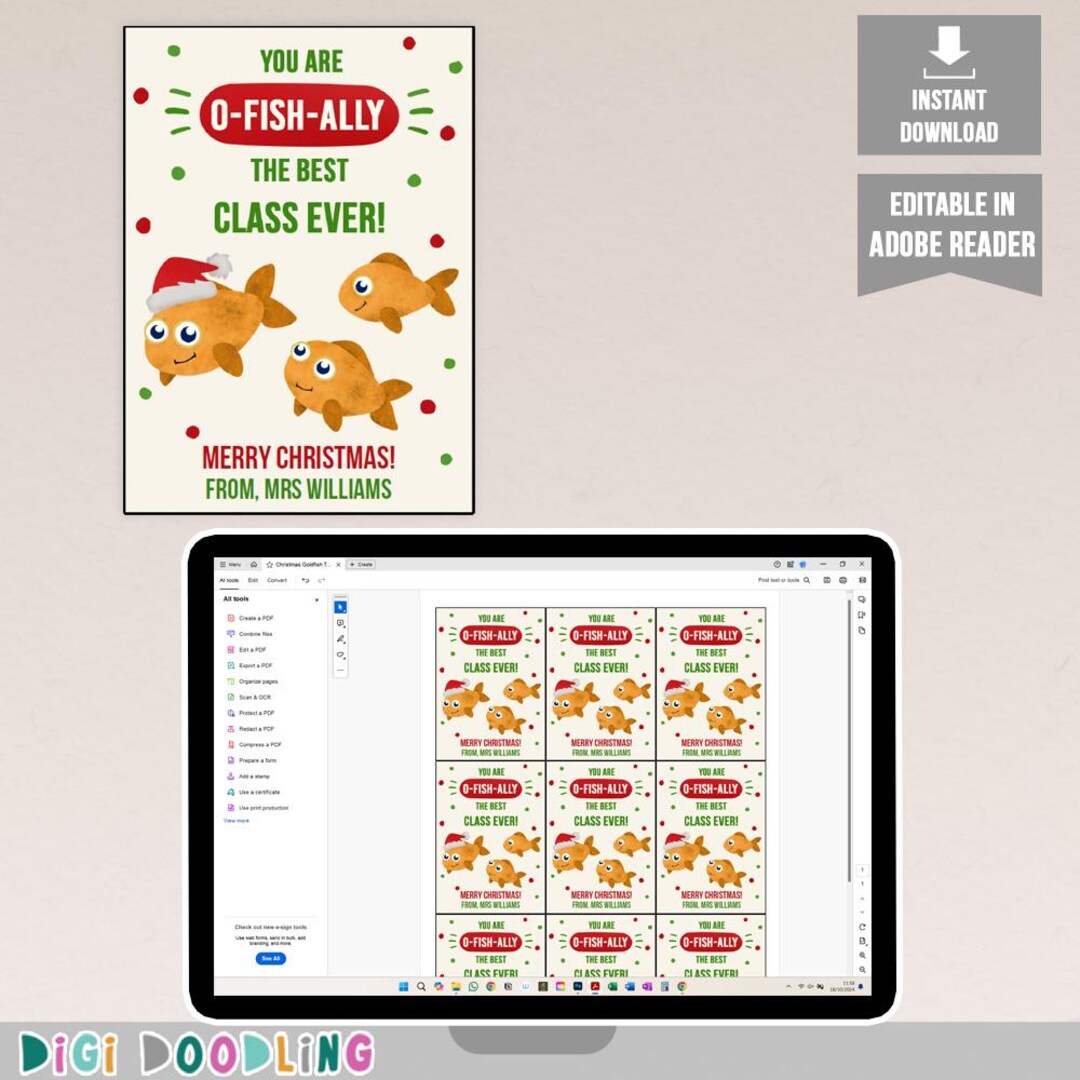 Christmas Classroom Treat Tag Template. Goldfish Christmas Class Treat ...