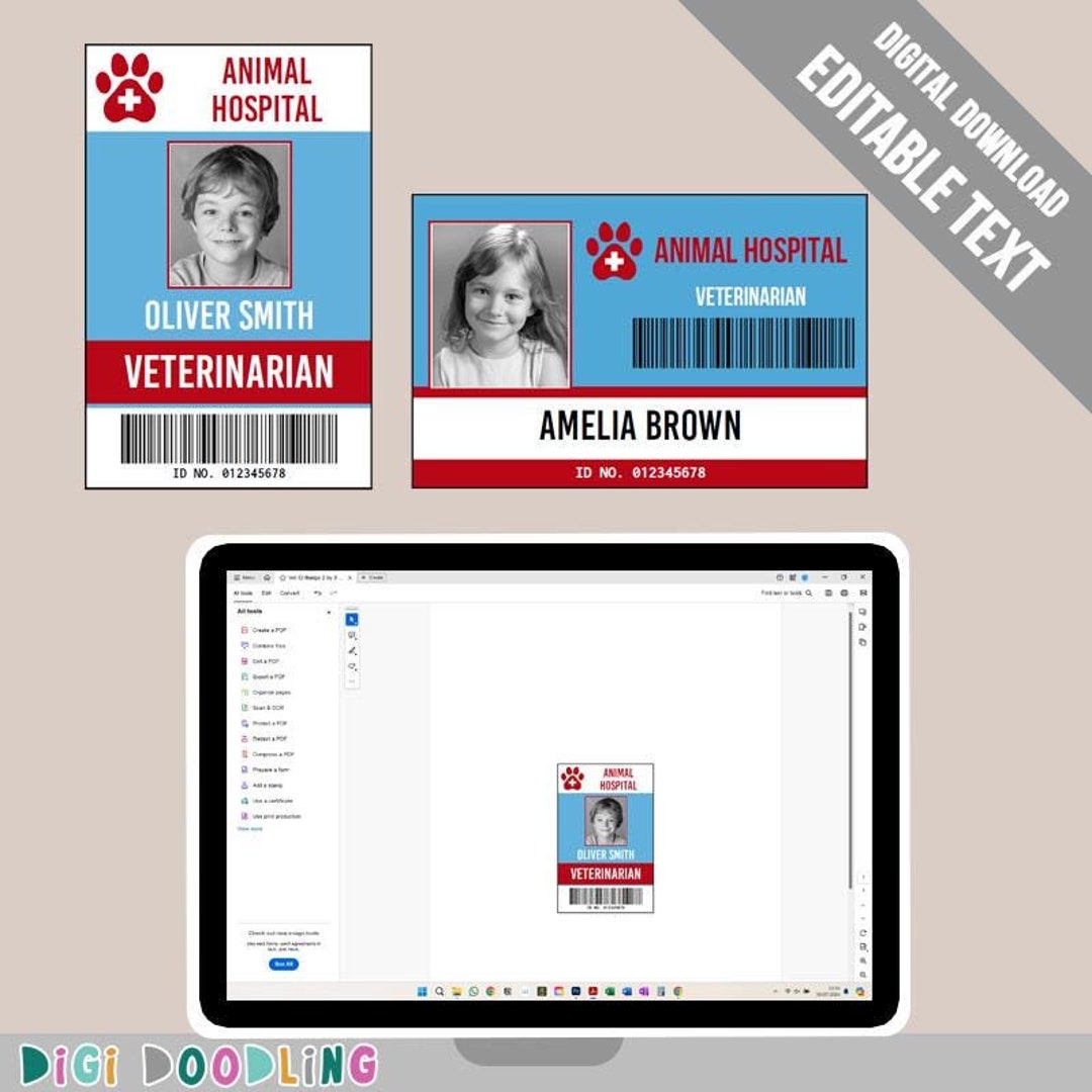 Printable Veterinarian ID Badge Template (blue): Pretend Play Costume ...