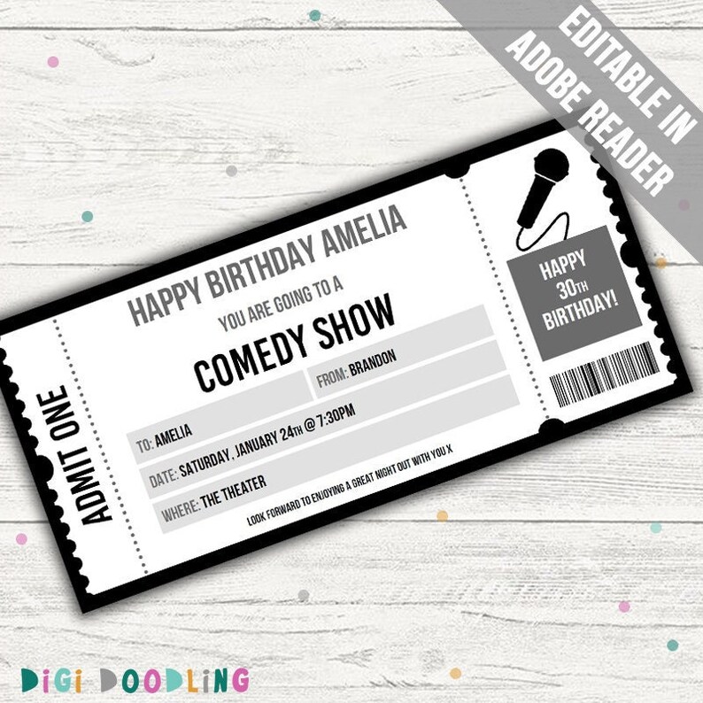Comedy Show Ticket Template: Surprise Reveal, Editable PDF - Etsy