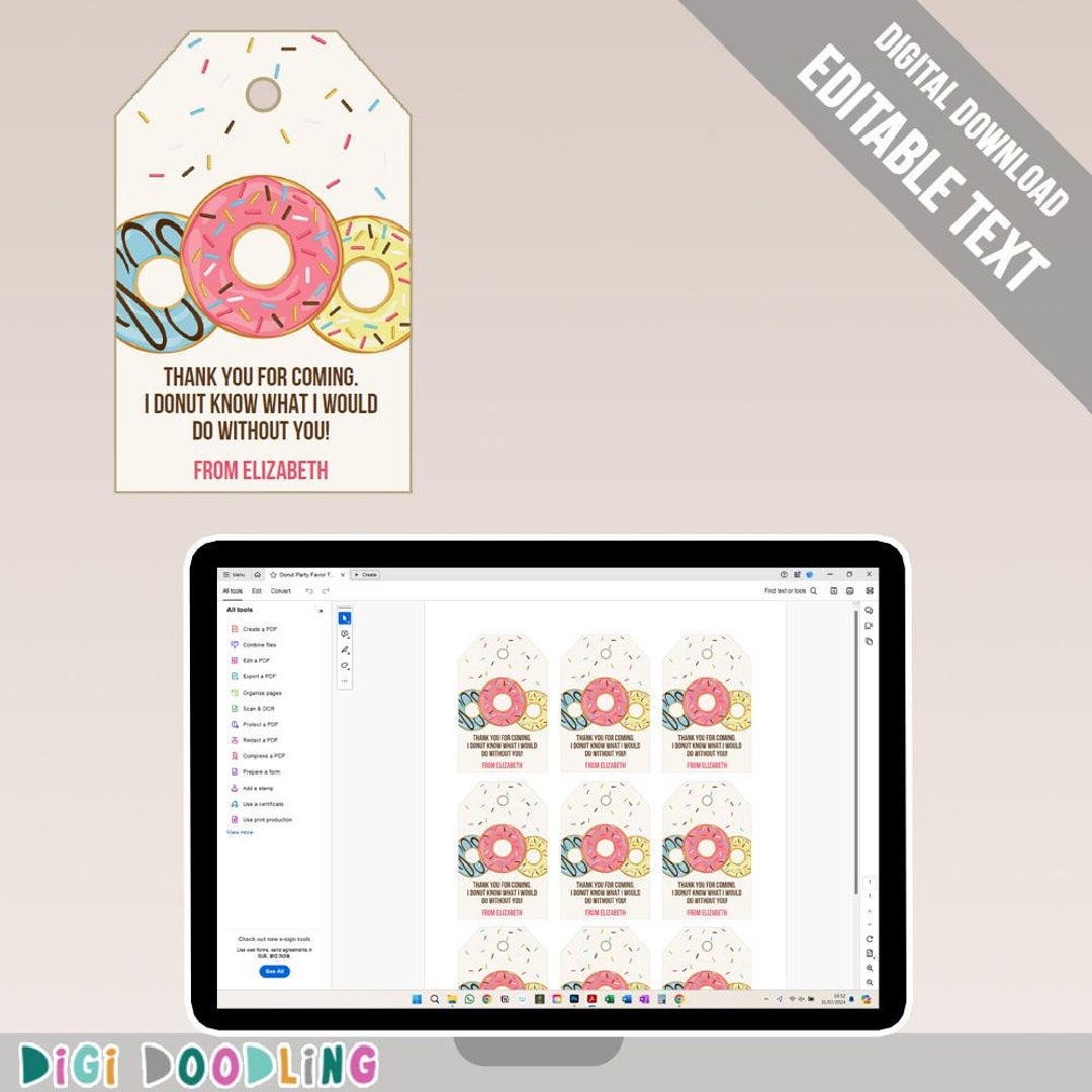Printable Donut Favor Tags Template. Donut Birthday Party Tags. Donut ...