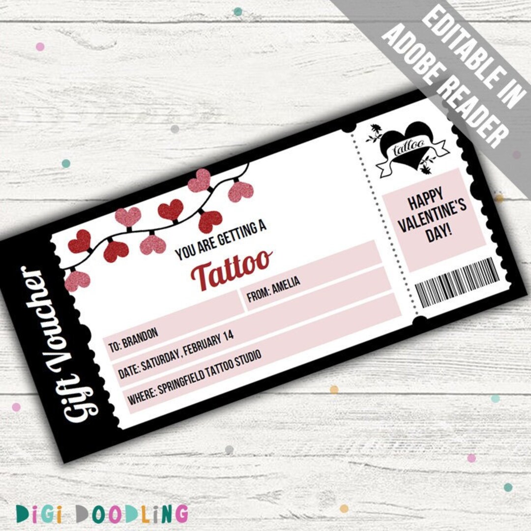 Valentines Day Tattoo Voucher Template. Printable Valentine Tattoo Gift ...