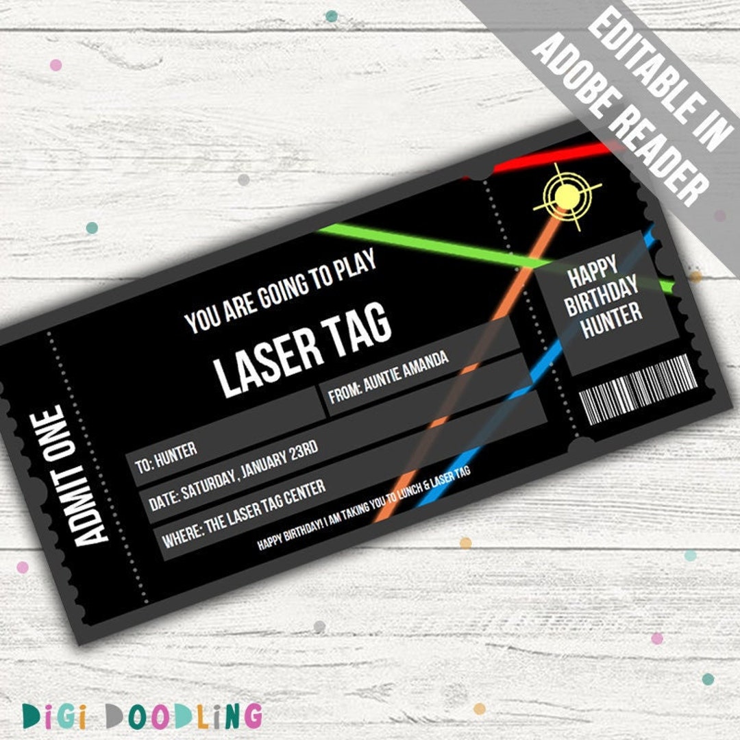 Printable Laser Tag Ticket Template: Surprise Gift Reveal (editable PDF ...