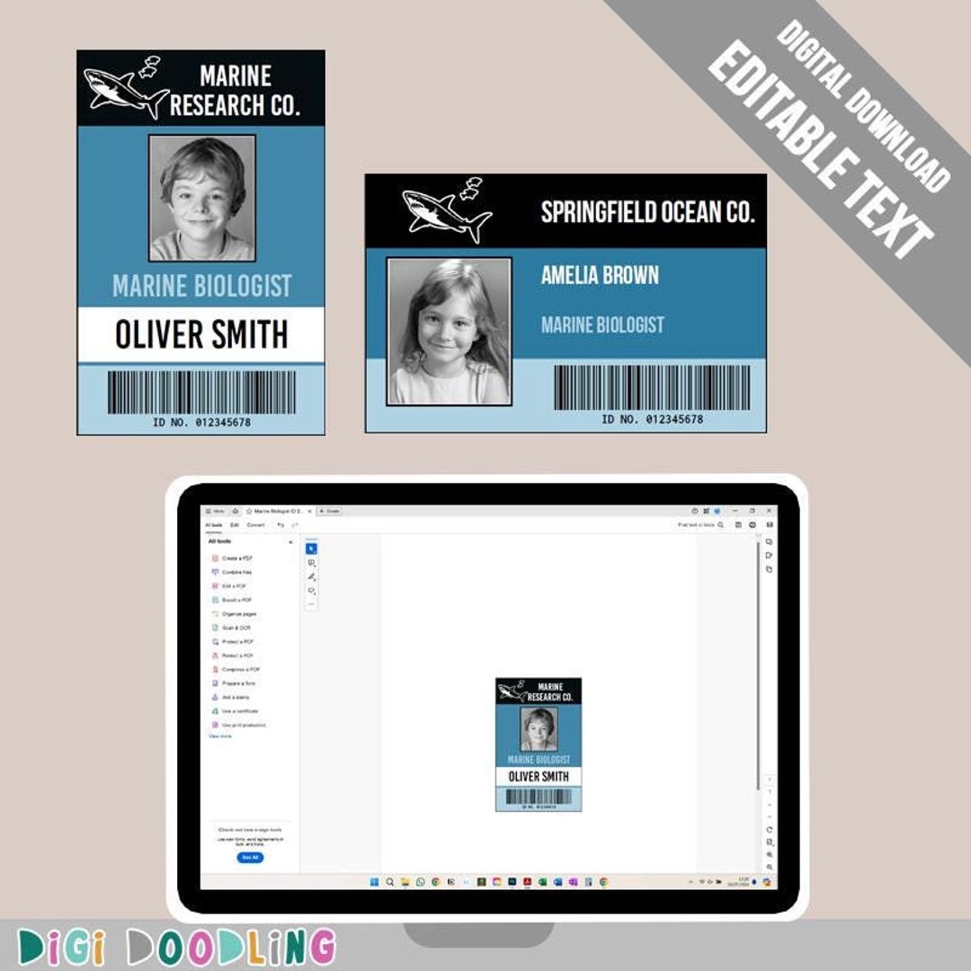 Printable Marine Biologist Costume DIY Name Tag. Childrens Marine ...