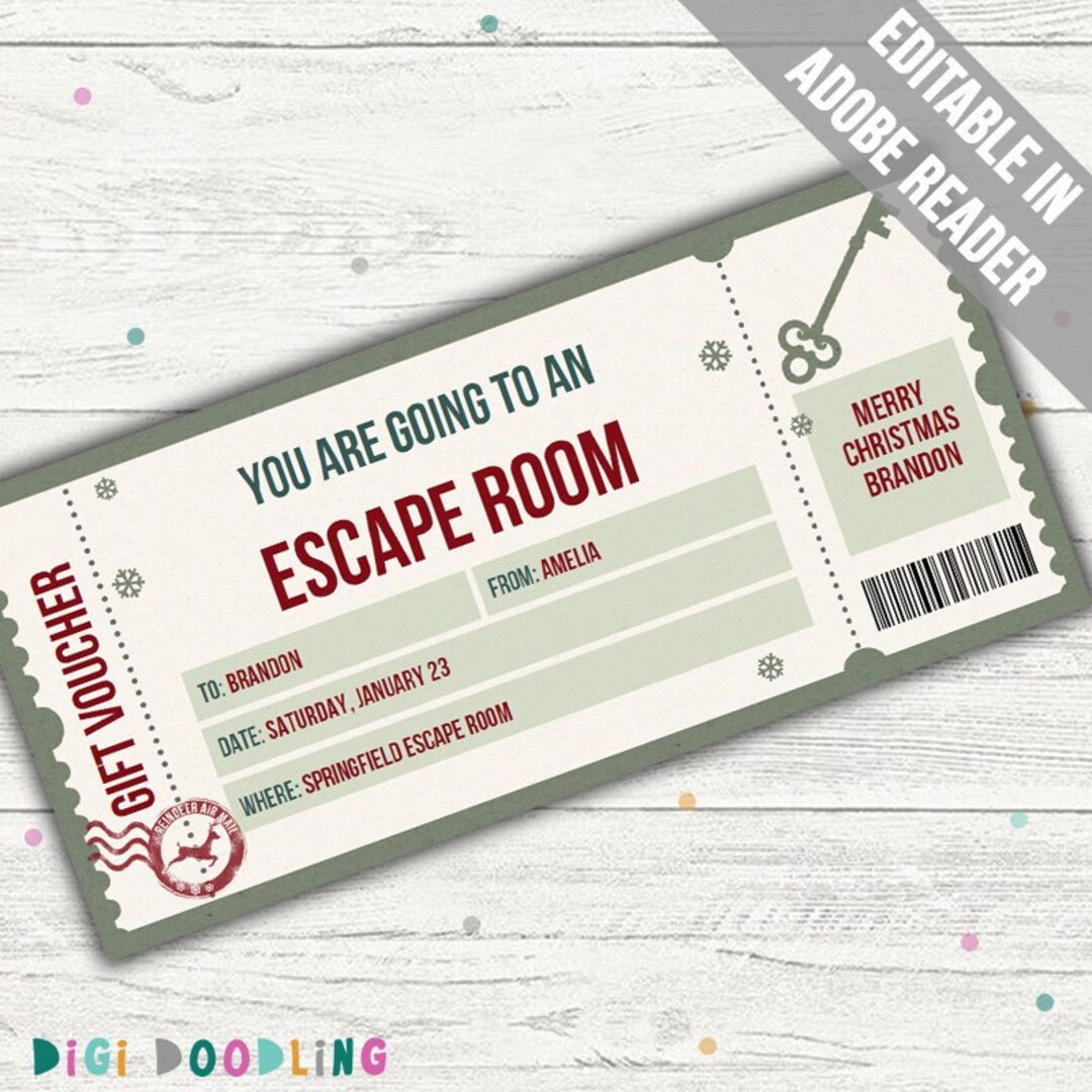 Christmas Escape Room Gift Ticket Template. Escape Room Ticket. Escape ...