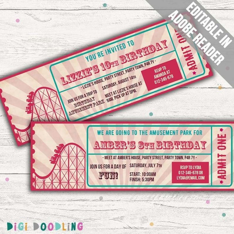 Amusement Park Invitation roller Coaster Invitation/ Theme - Etsy