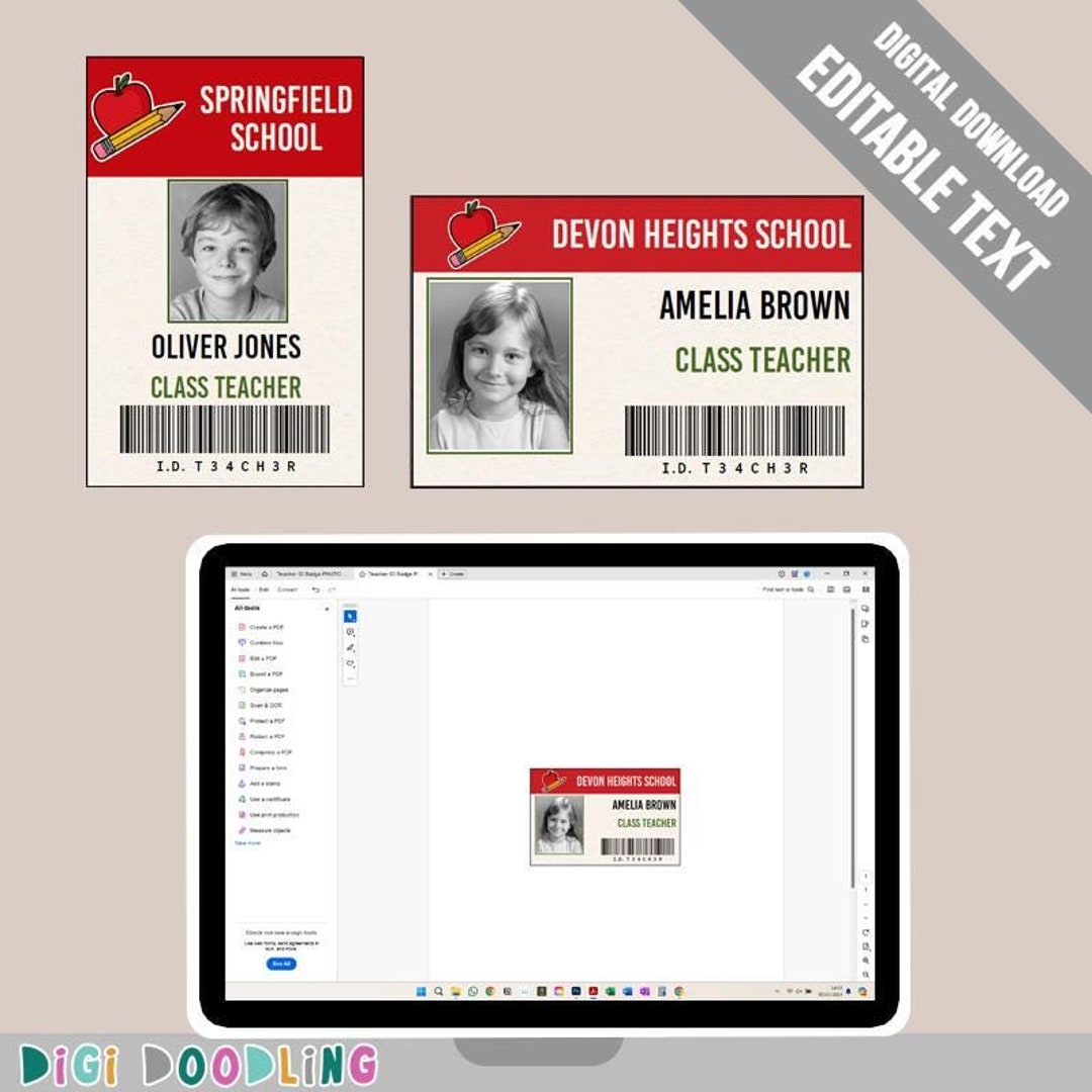 Teacher ID Badge Template: Pretend Play Costume Name Tag (editable PDF ...