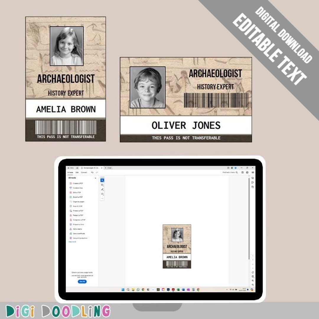 Printable Archaeologist Costume DIY ID Badge Template. Archaeologist ...