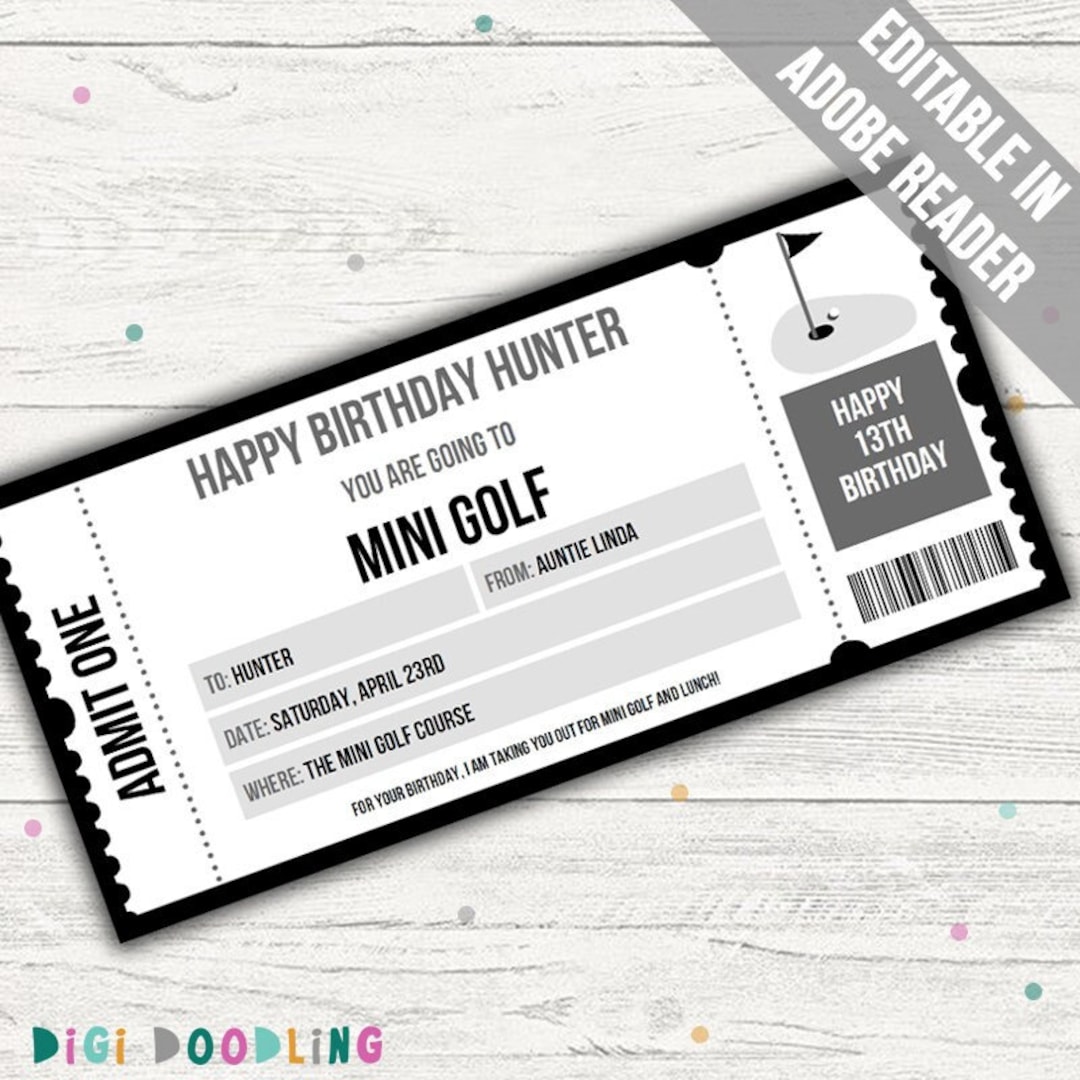 Mini Golf Ticket Template: Printable Gift Voucher (PDF) - Etsy