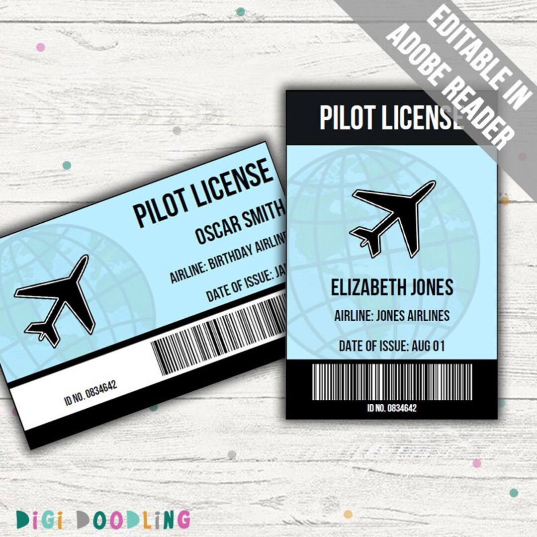Pilot License Template. Airplane Birthday Party Favors. Airplane Party ...