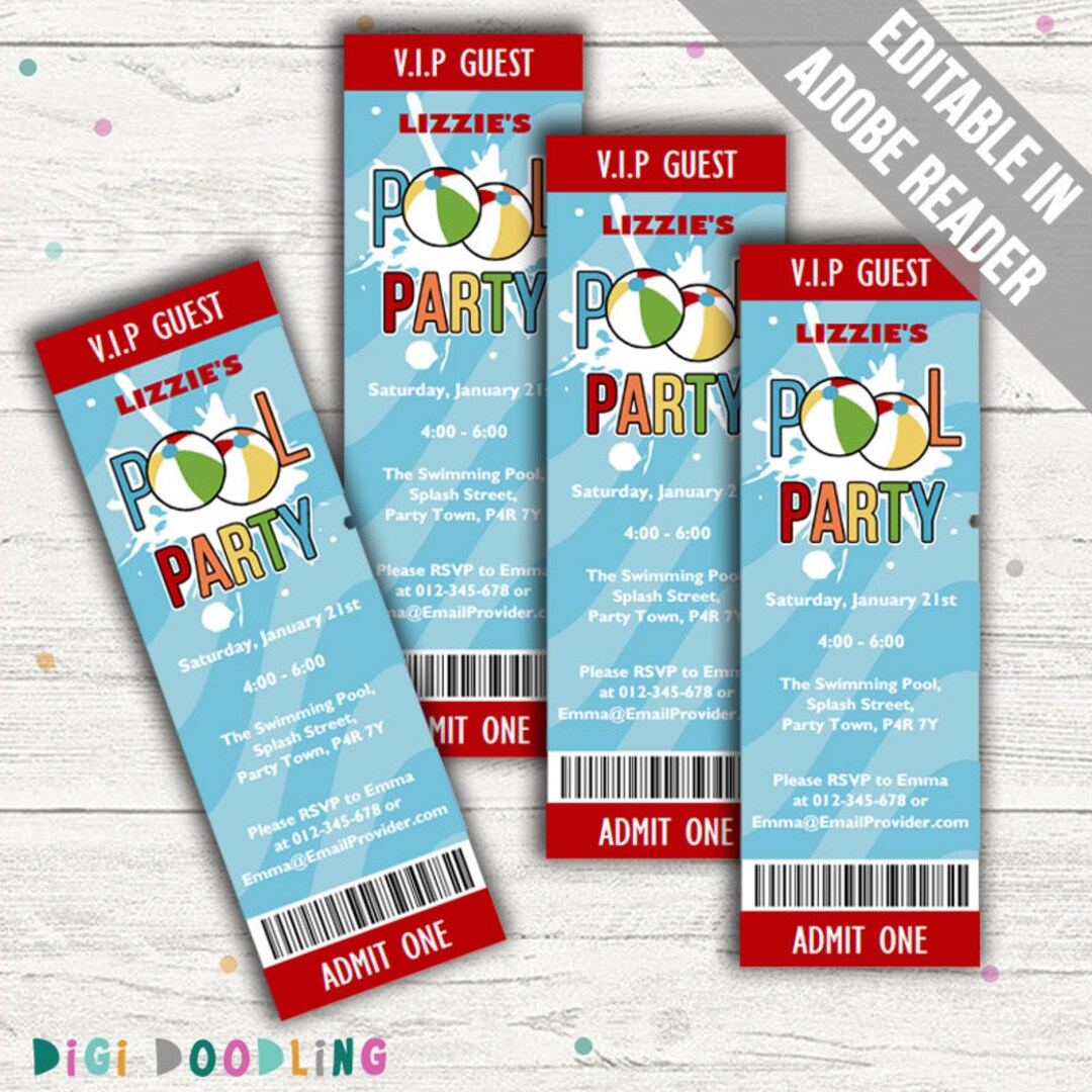 Swimming Party Invitations. Editable PDF. Printable. Instant Download ...