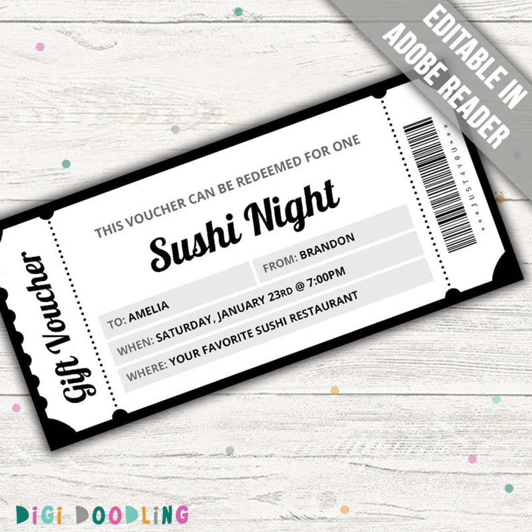 Sushi Night Voucher Ticket Template. Sushi Night Coupon. Sushi Night ...