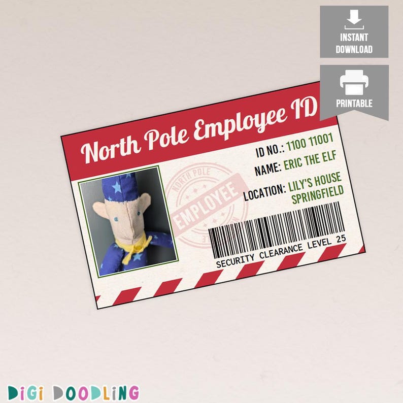 Printable Elf ID Badge Template: Editable North Pole Employee Card ...