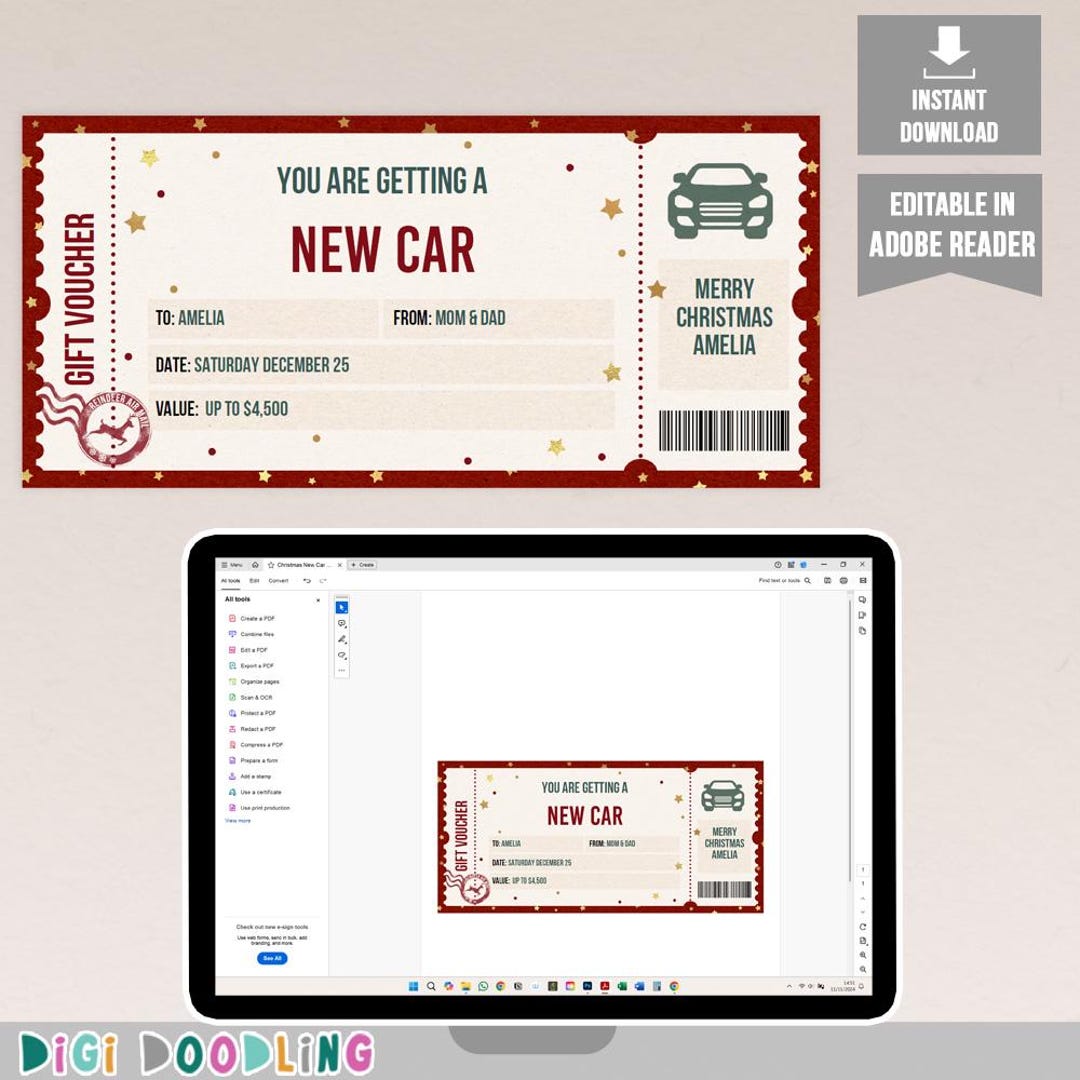 Printable Christmas New Car Gift Voucher Template (editable PDF) - Etsy