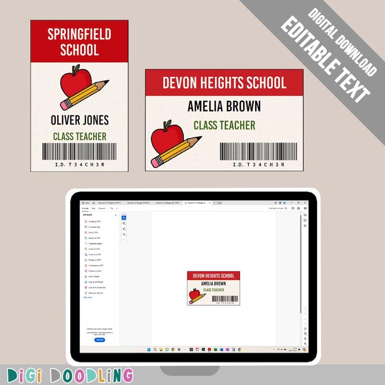 Teacher ID Badge Template: Pretend Play Costume Name Tag (editable PDF ...