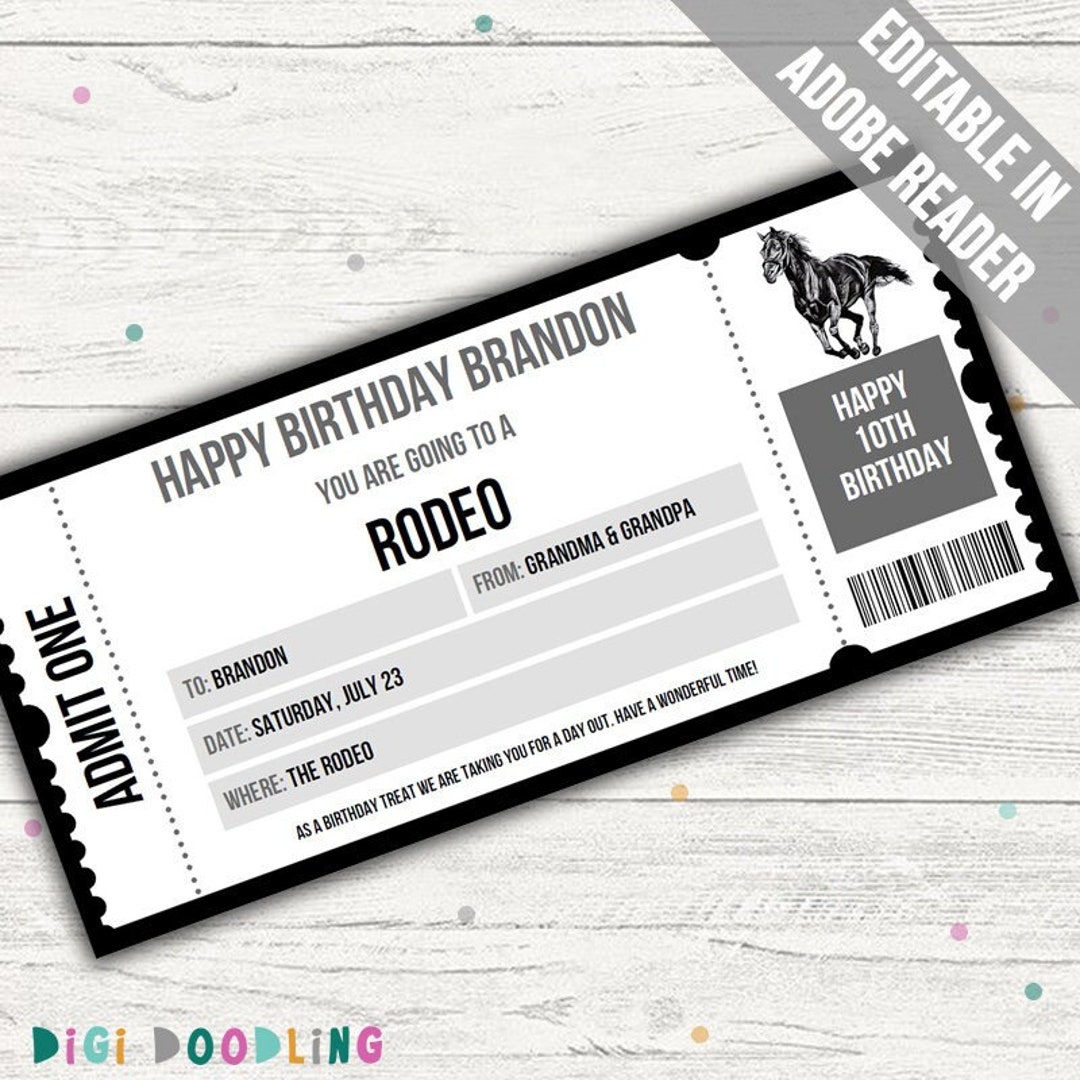 Rodeo Ticket Template. Rodeo Surprise Reveal Gift Voucher. State Fair ...