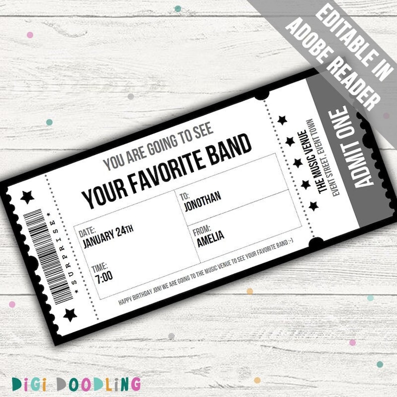 Surprise Concert Ticket Template. Surprise Event Ticket. - Etsy