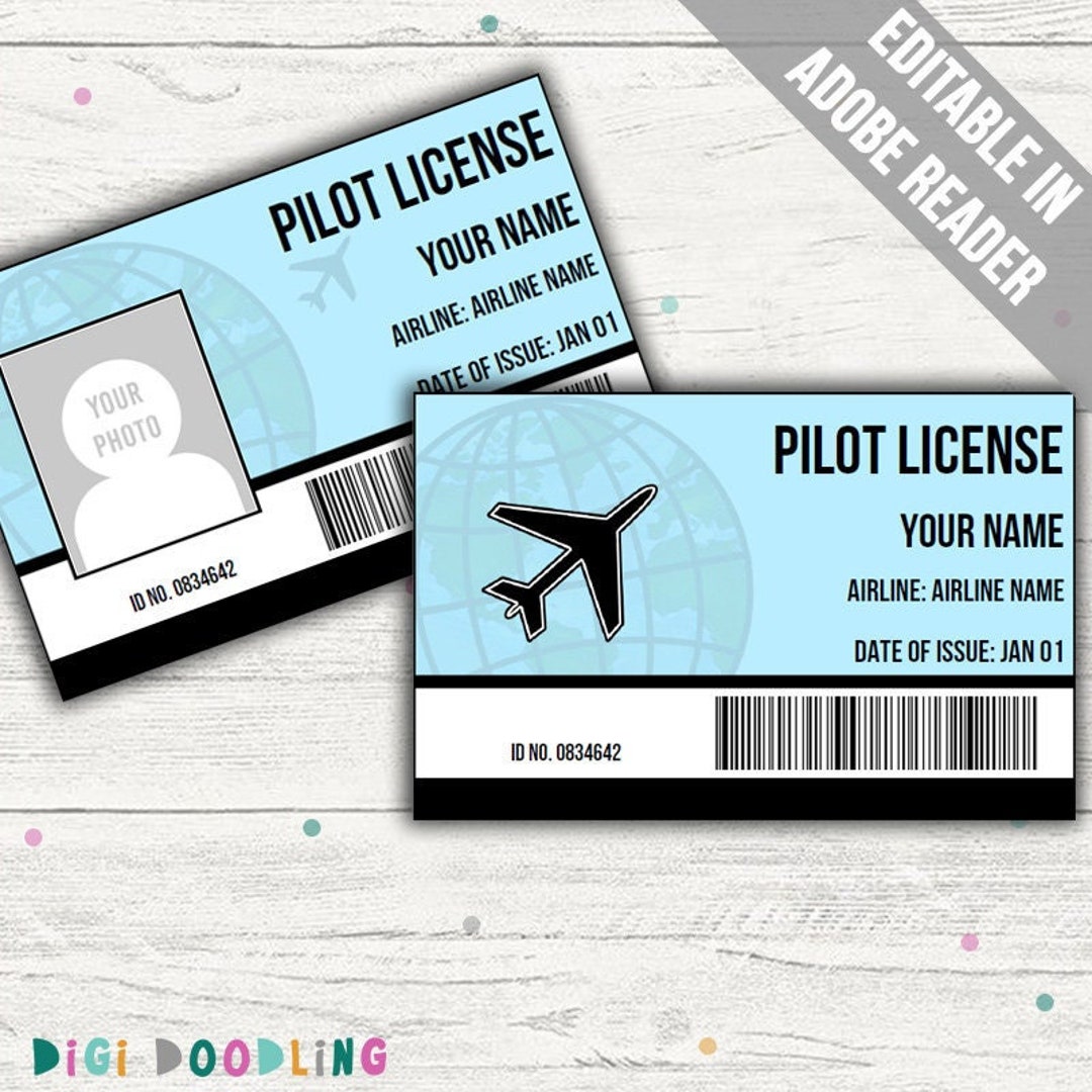 Pilot License Template. Pilot ID Badge Template. Pilot Pretend - Etsy