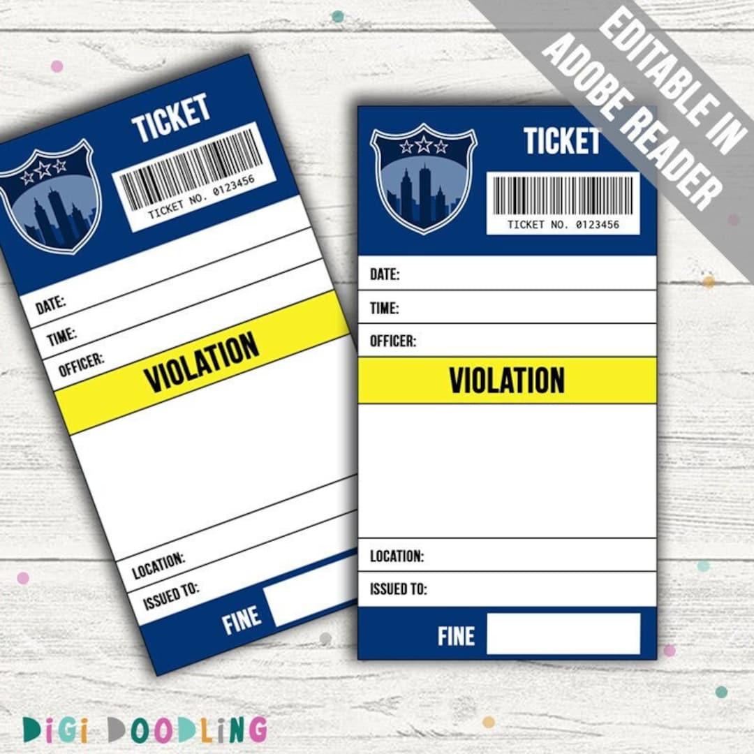 Pretend Play Police Tickets. Police Party Printable. Police Birthday ...