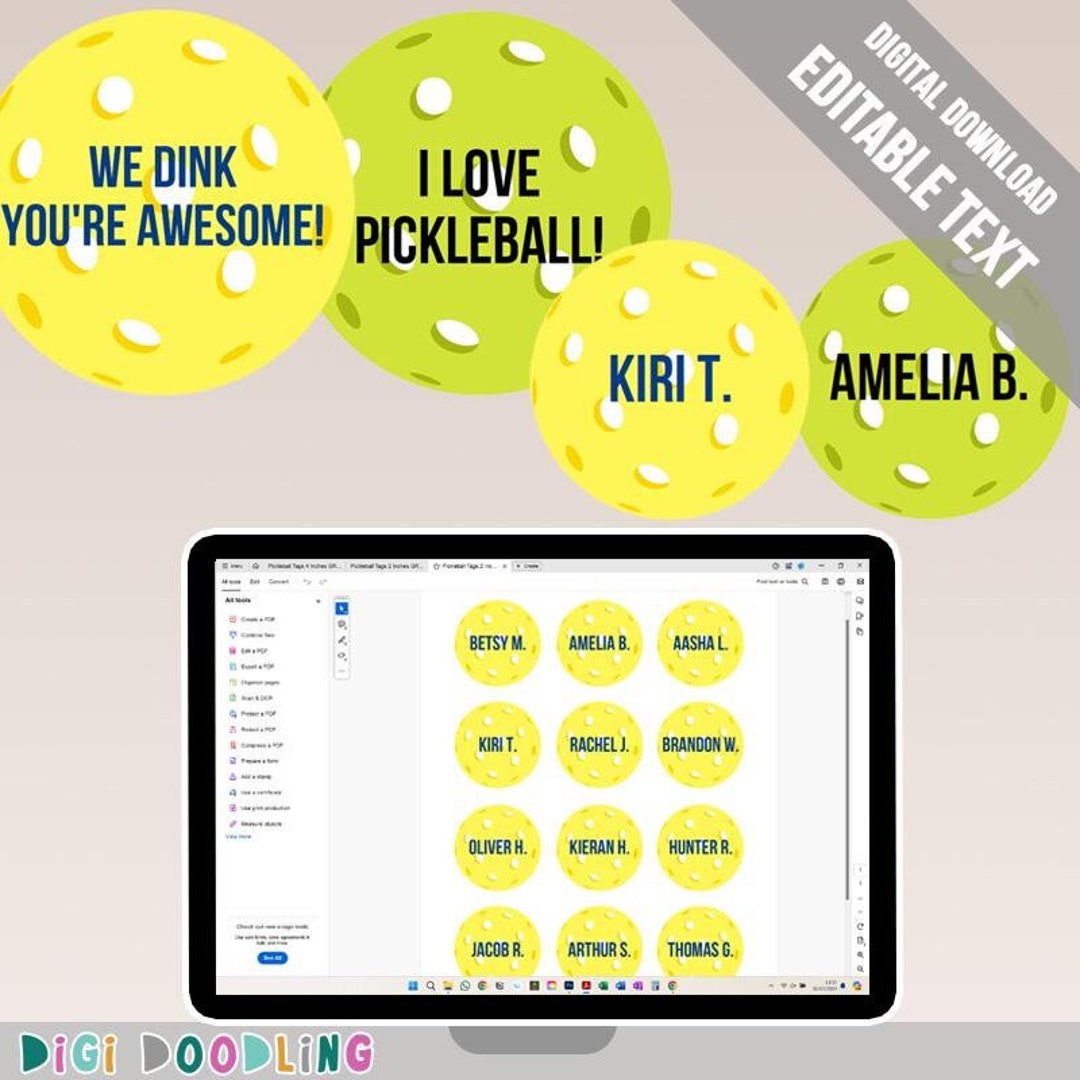 Printable Pickleball Name Tags: Editable 2 and 4 Inch PDF Template - Etsy