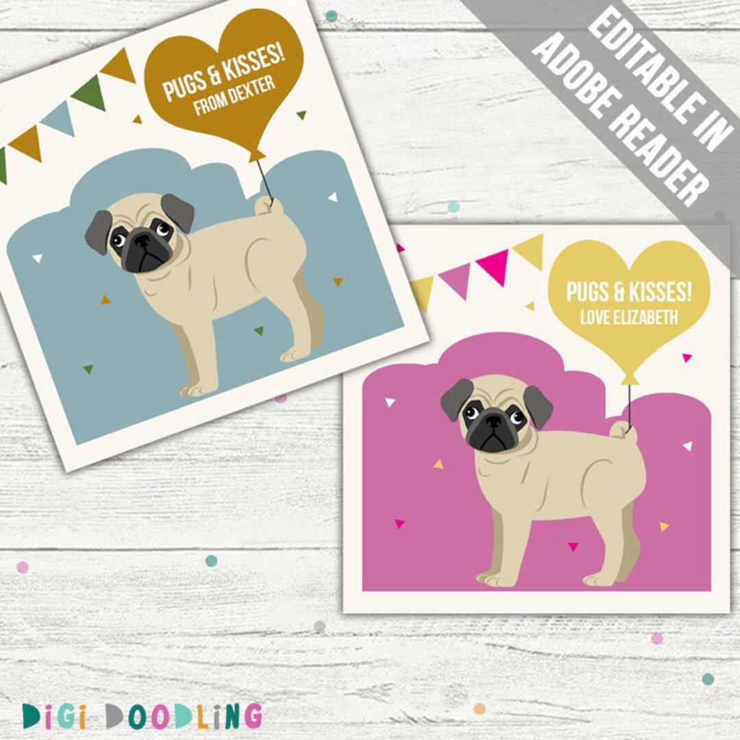 Valentine's Day Card for Kids valentine's Card for School. Pug ...