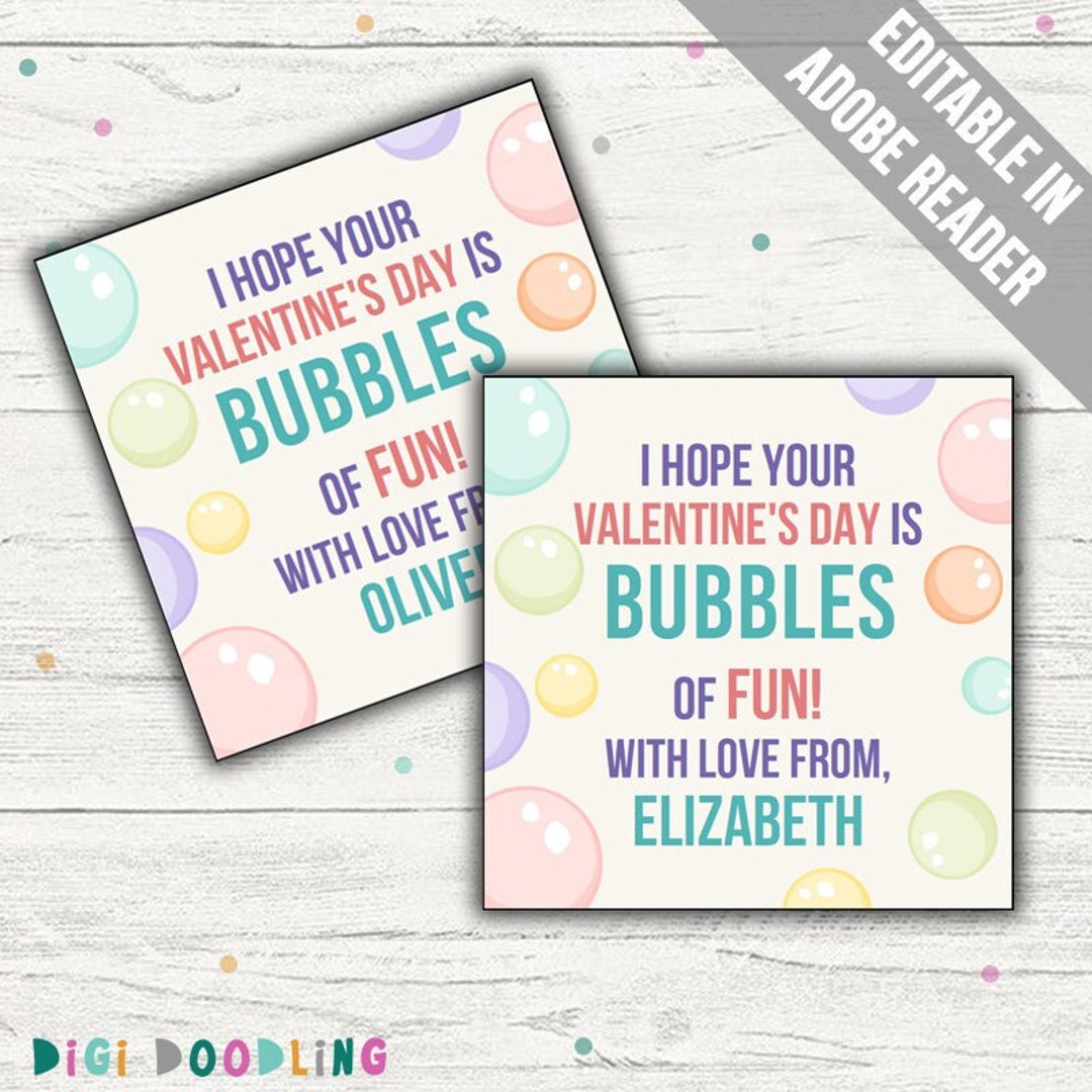 Bubbles Valentine Card for Kids. Classroom Valentine Cards Bubbles ...